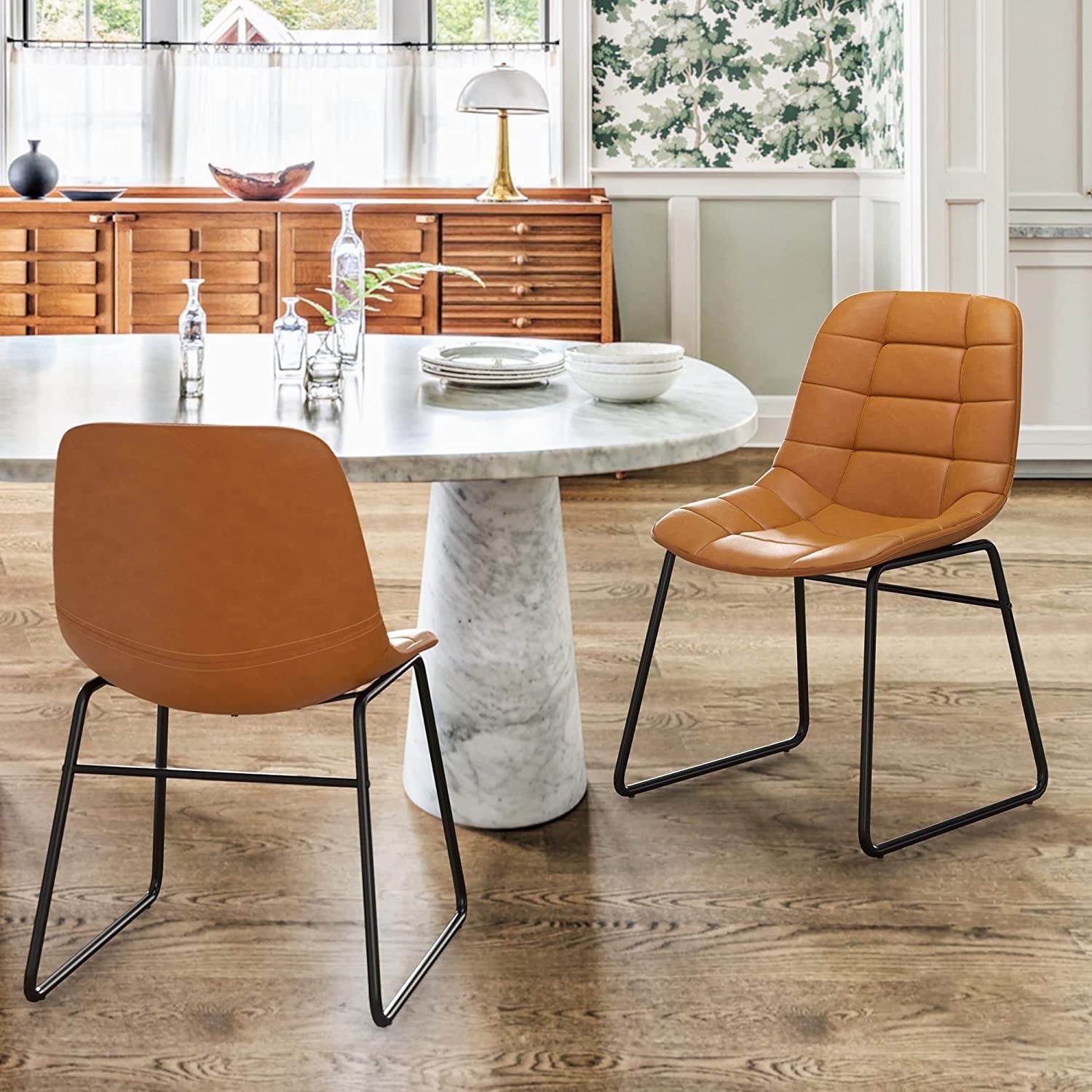 LUE BONA Dining Chairs Set of 2, Upholstered Checkered Pattern Faux ...