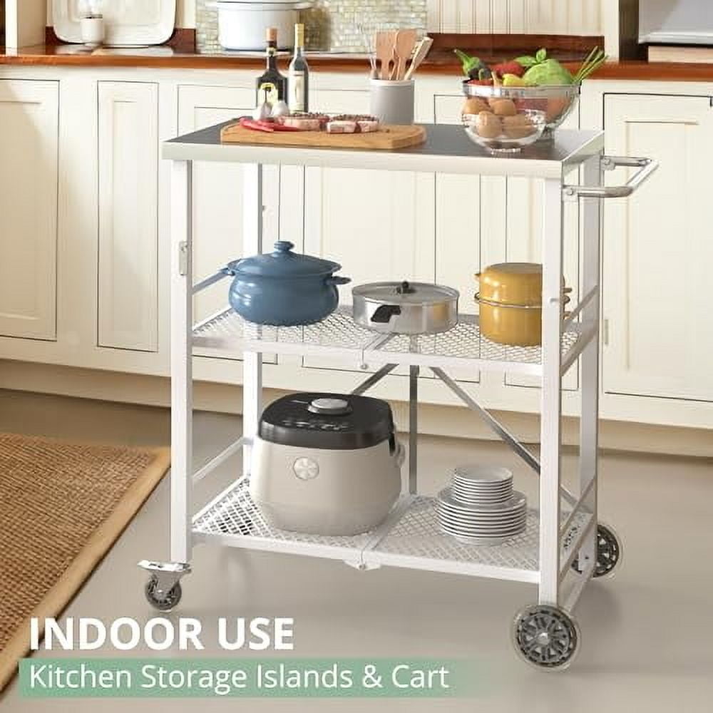 LUE BONA Foldable Outdoor Grill Table with 2 Total Lock Casters ...