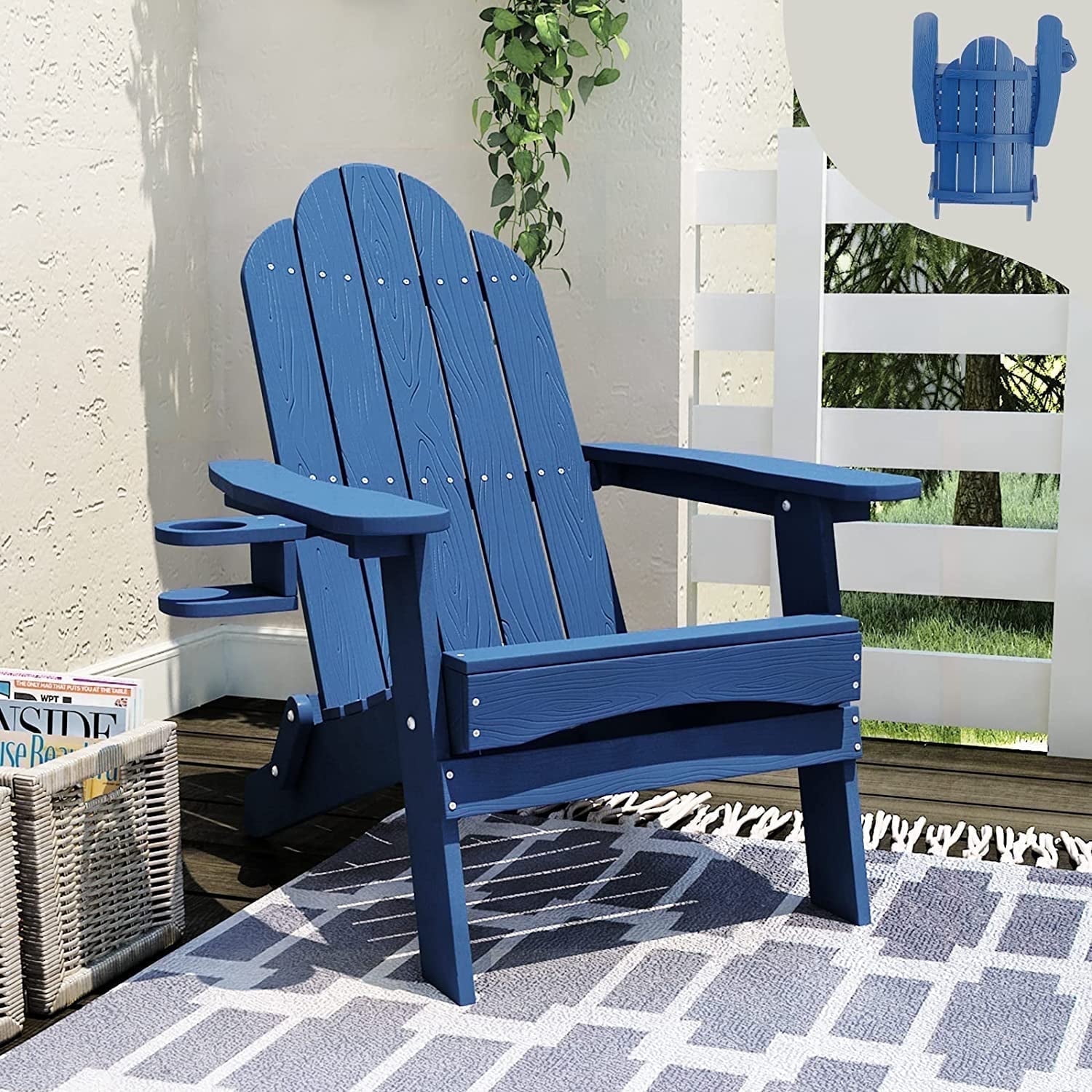 LUE BONA Folding Adirondack Chair,Fire Pit Patio Garden Chair with Cup ...
