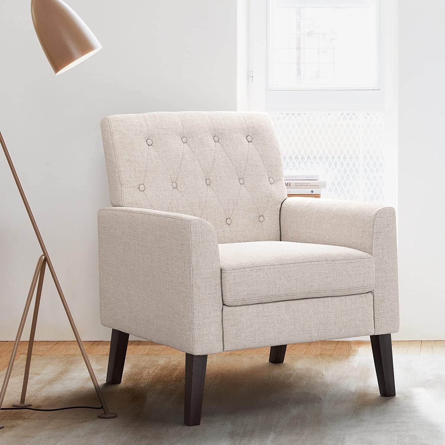 LUE BONA Linen Accent Chair 18.5" H, Button Tufted Armchair, Comfy ...