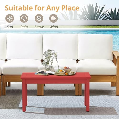 LUE BONA Outdoor Coffee Table Rectangle, HDPS Patio Coffee Tables for ...