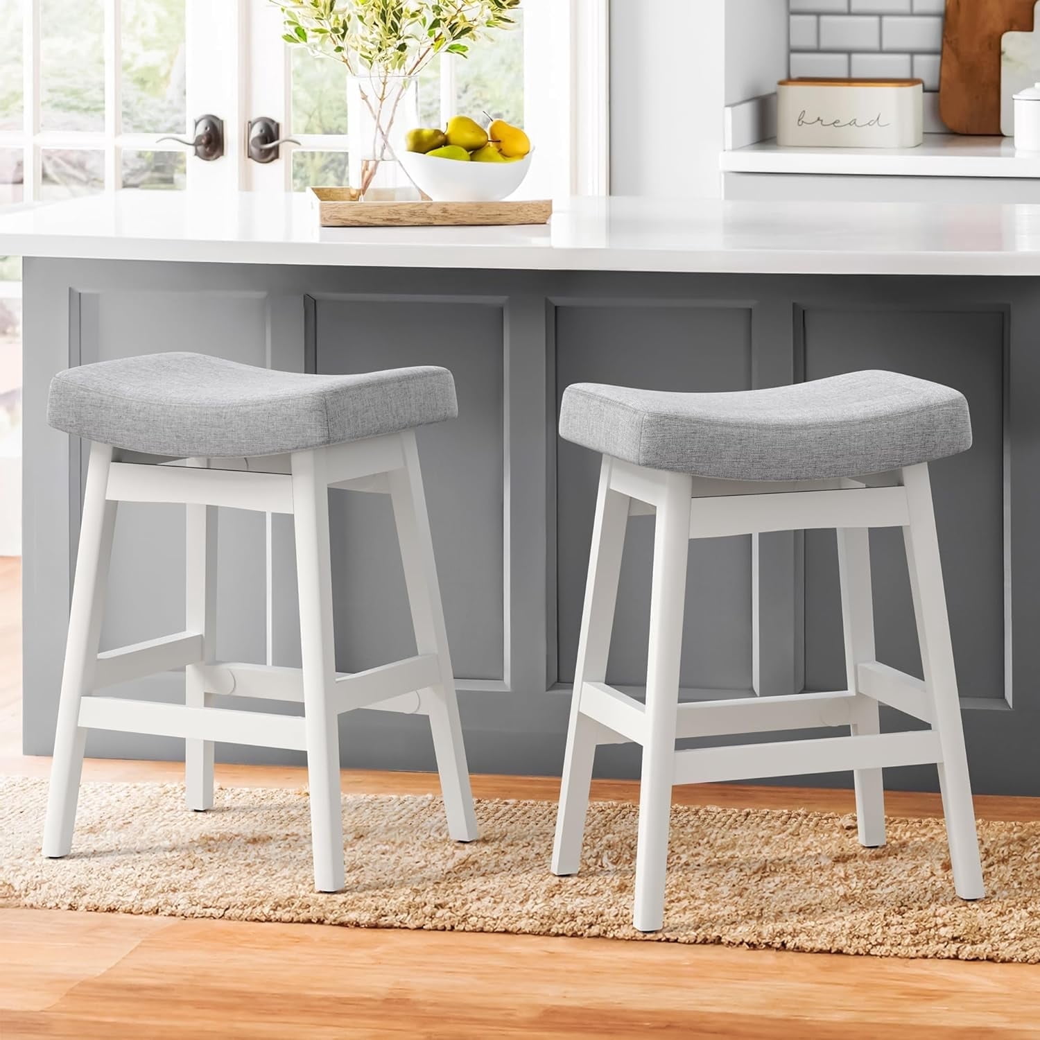 LUE BONA Saddle Seat Counter Height Bar Stools Set of 2 for Kitchen ...