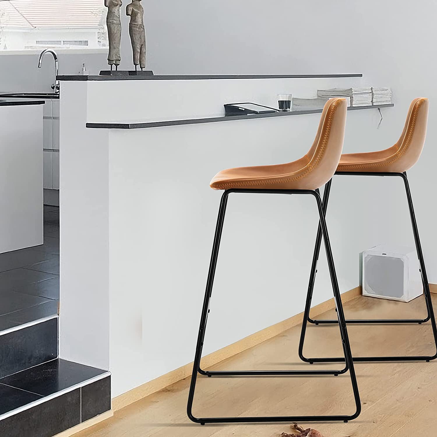 LUE BONA Set of 2 ALX 30" Faux Leather Bar Stool,Vintage Armless ...