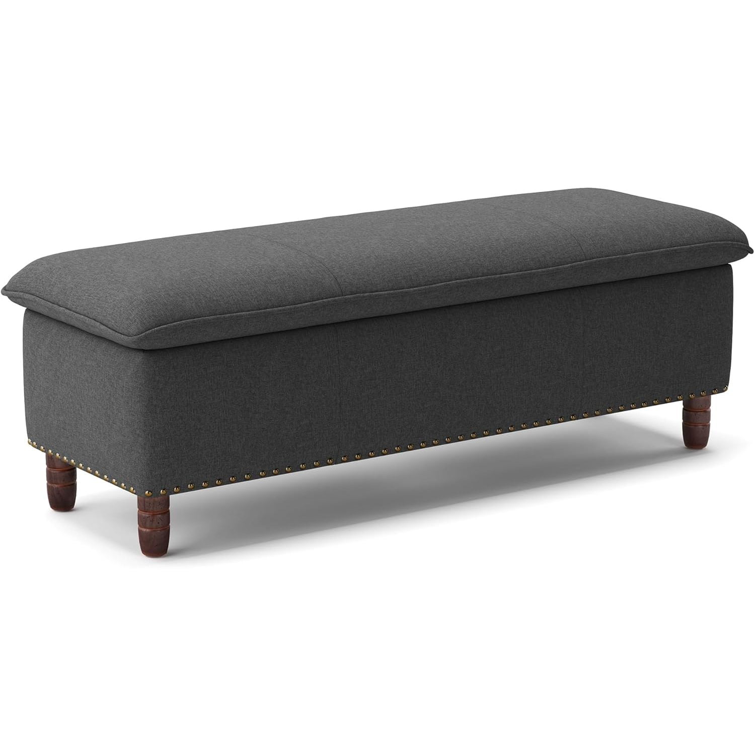 LUE BONA Storage Ottoman Bench, 49" Gray Upholstered Fabric Storage End ...