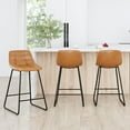 LUE BONA Upholstered Checkered Pattern Bar Stools Set of 3, Faux ...