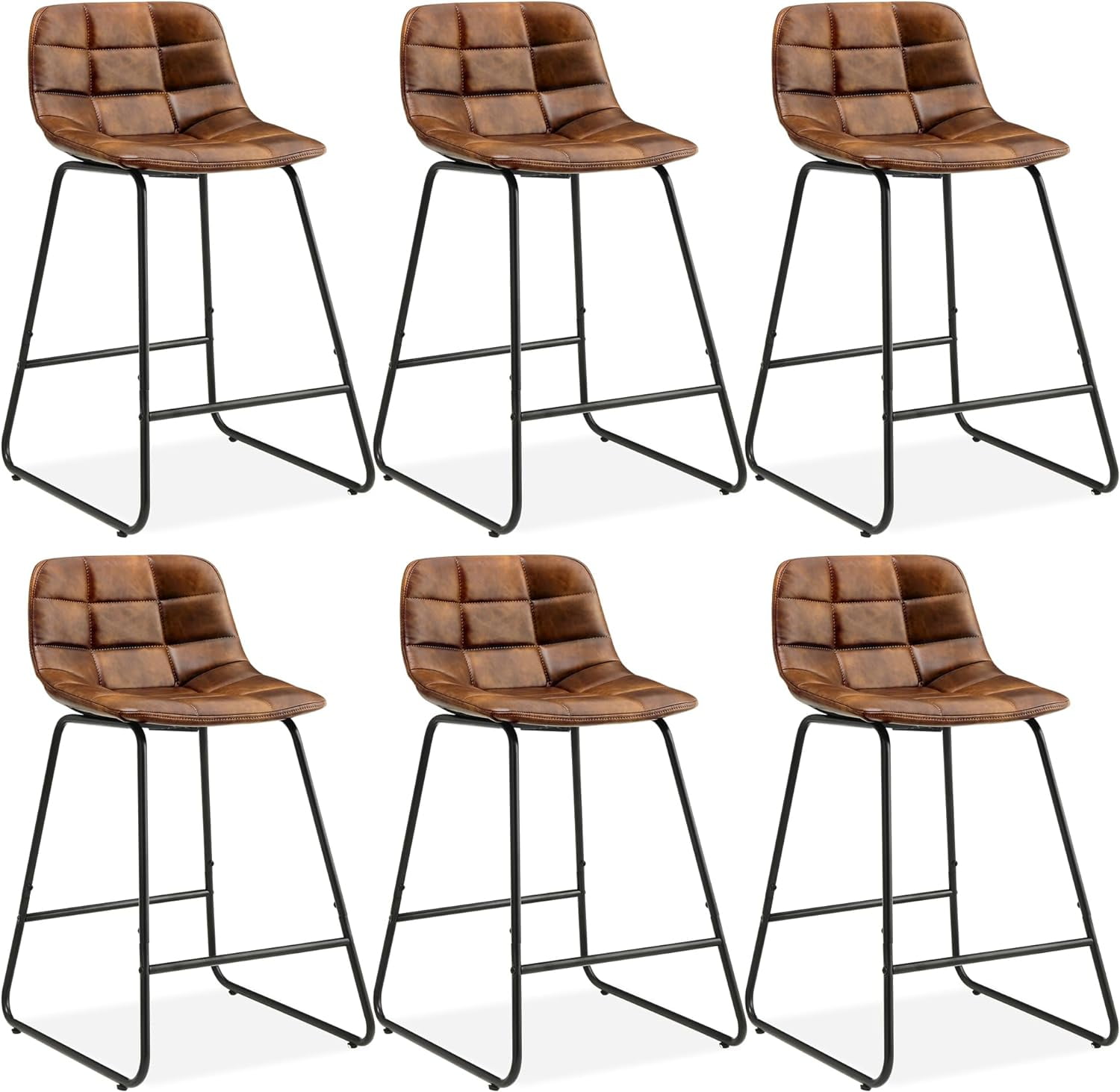 LUE BONA Upholstered Checkered Pattern Bar Stools Set of 6, Faux ...