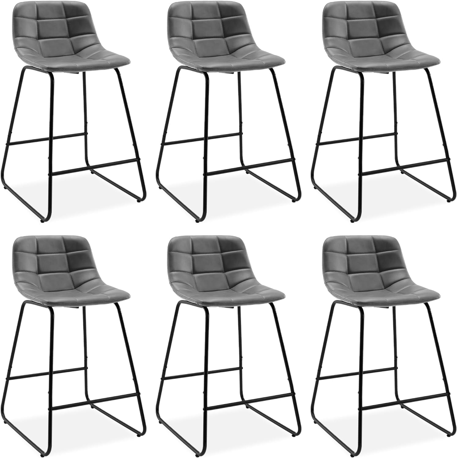 LUE BONA Upholstered Checkered Pattern Bar Stools Set of 6, Faux ...