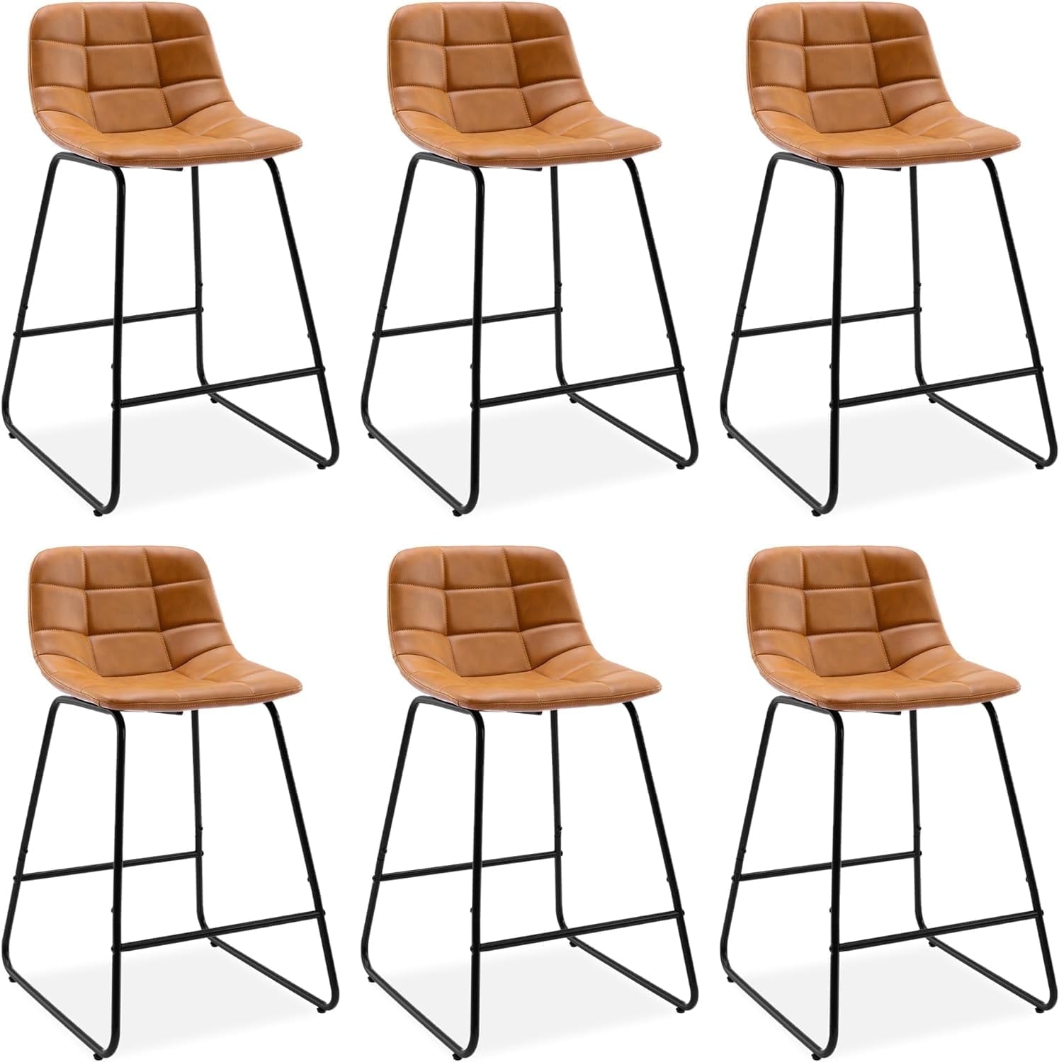LUE BONA Upholstered Checkered Pattern Bar Stools Set of 6, Faux ...