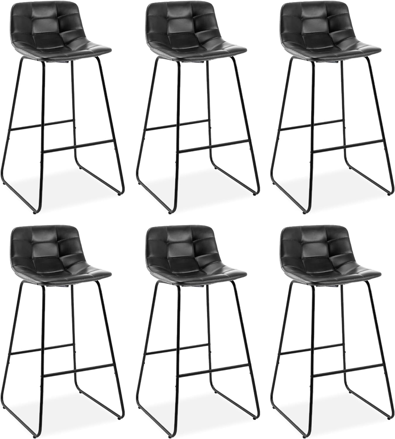 LUE BONA Upholstered Checkered Pattern Bar Stools Set of 6, Faux ...