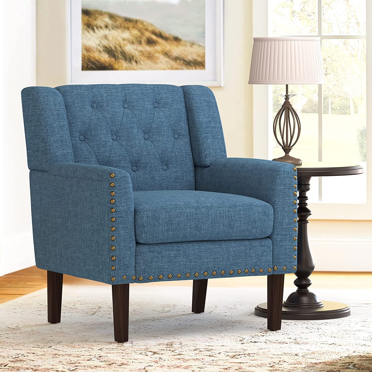 LUE BONA Upholstered Linen Accent Chair, Mid Century Living Room Chair ...