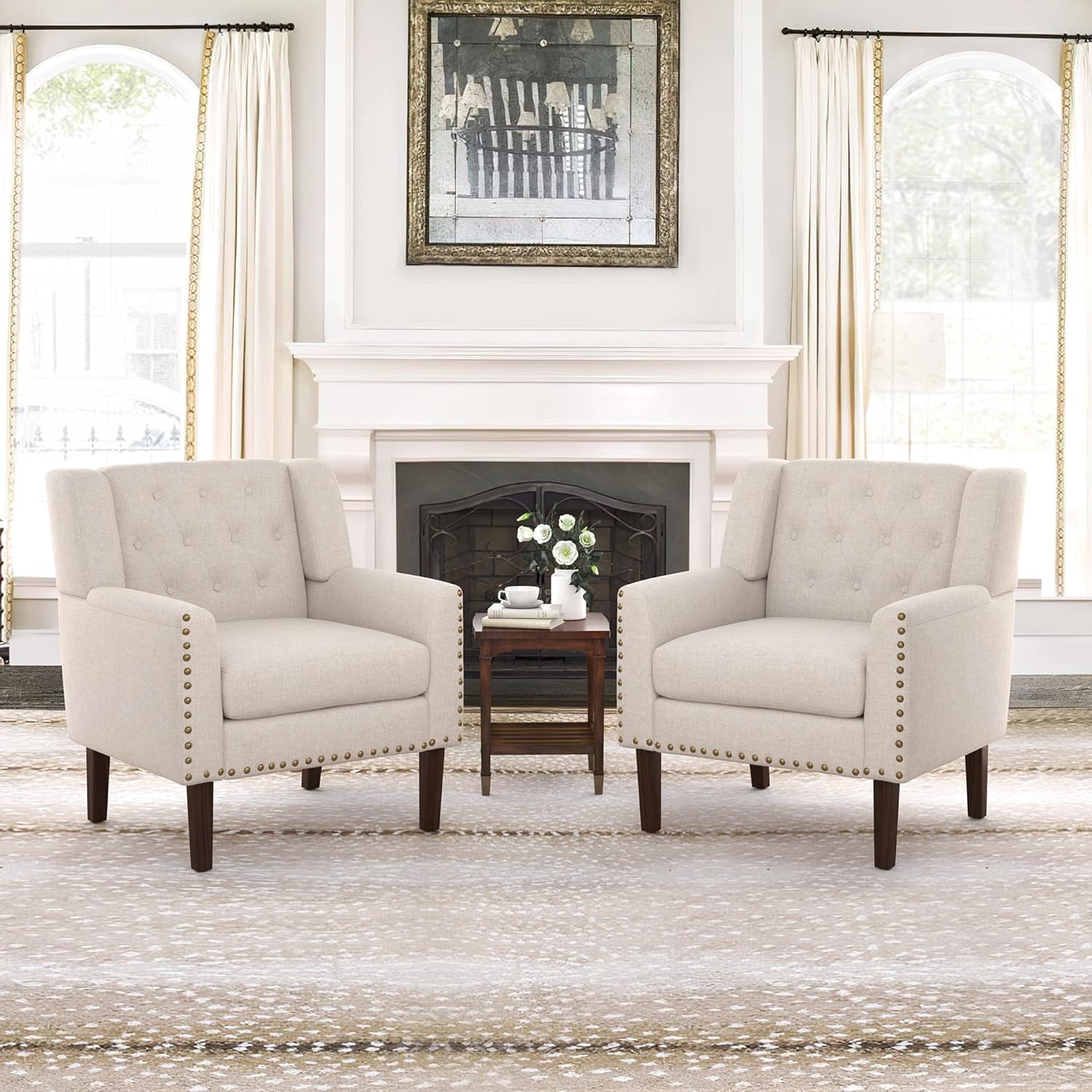 LUE BONA Upholstered Linen Accent Chair, Mid Century Living Room Chair ...