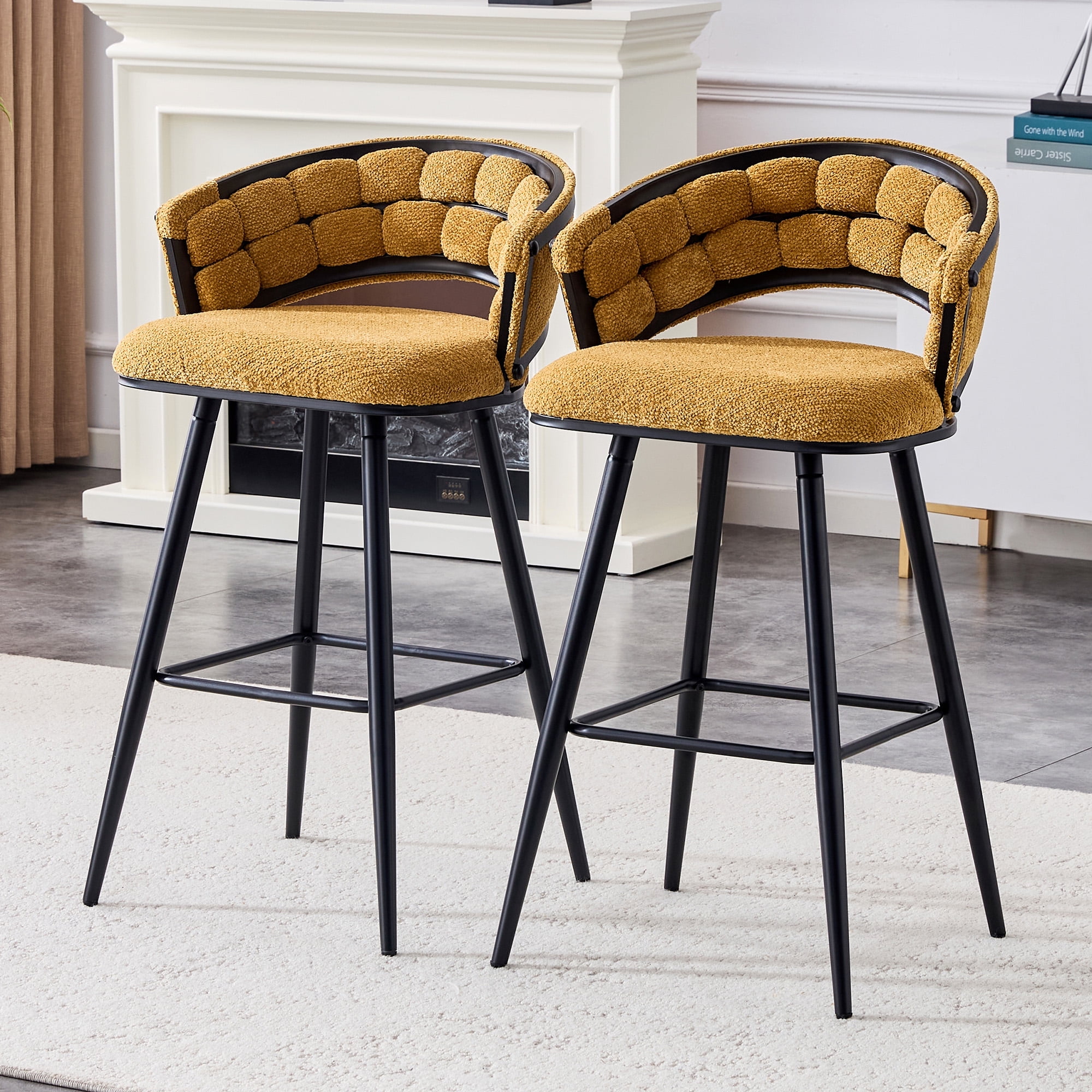 LUFTUT 29.3-Inch Bar Height Stools Set of 2, Modern Yellow Woven Fabric ...