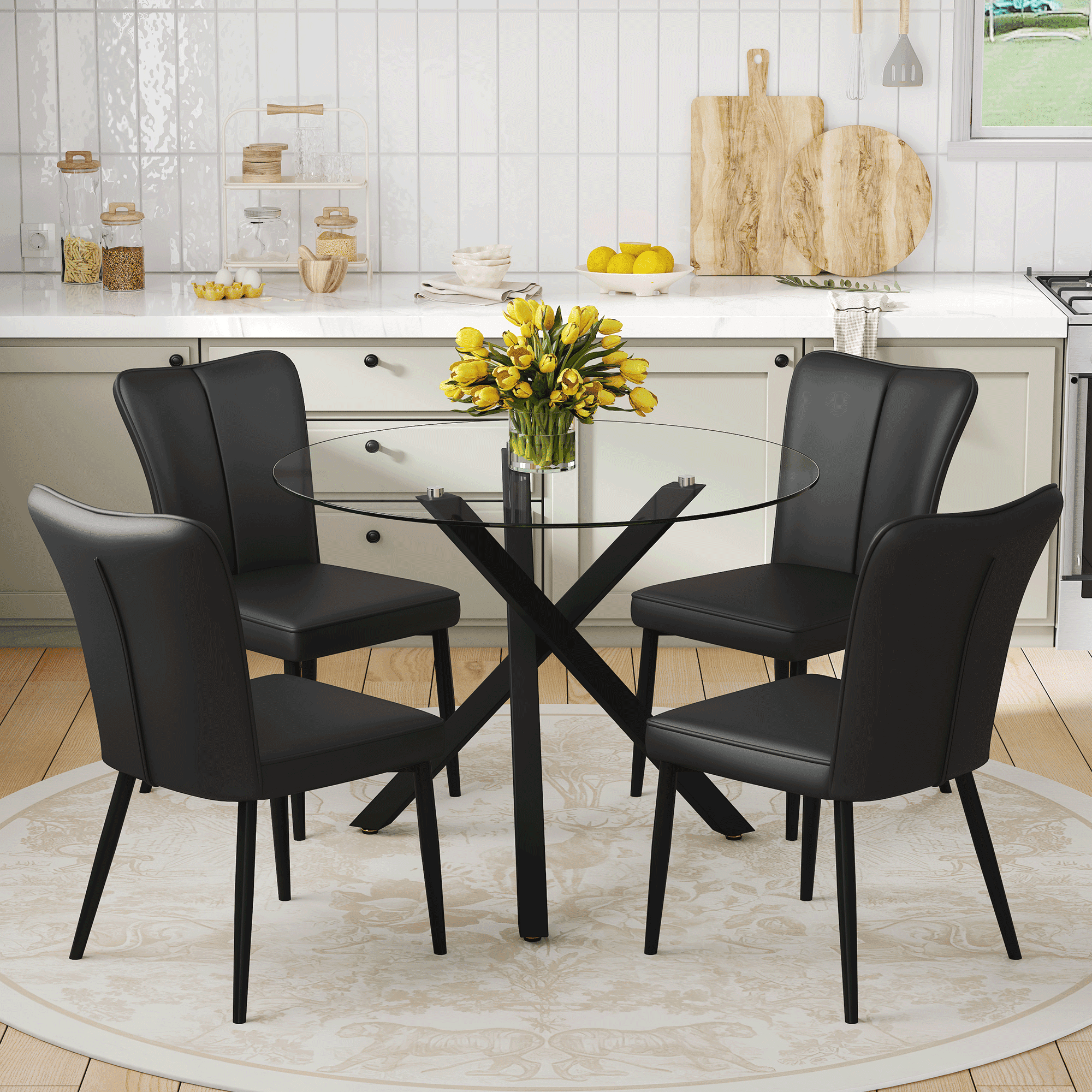LUFTUT 5-Piece Modern Minimalist Dining Set for 4, 39-Inch Round ...
