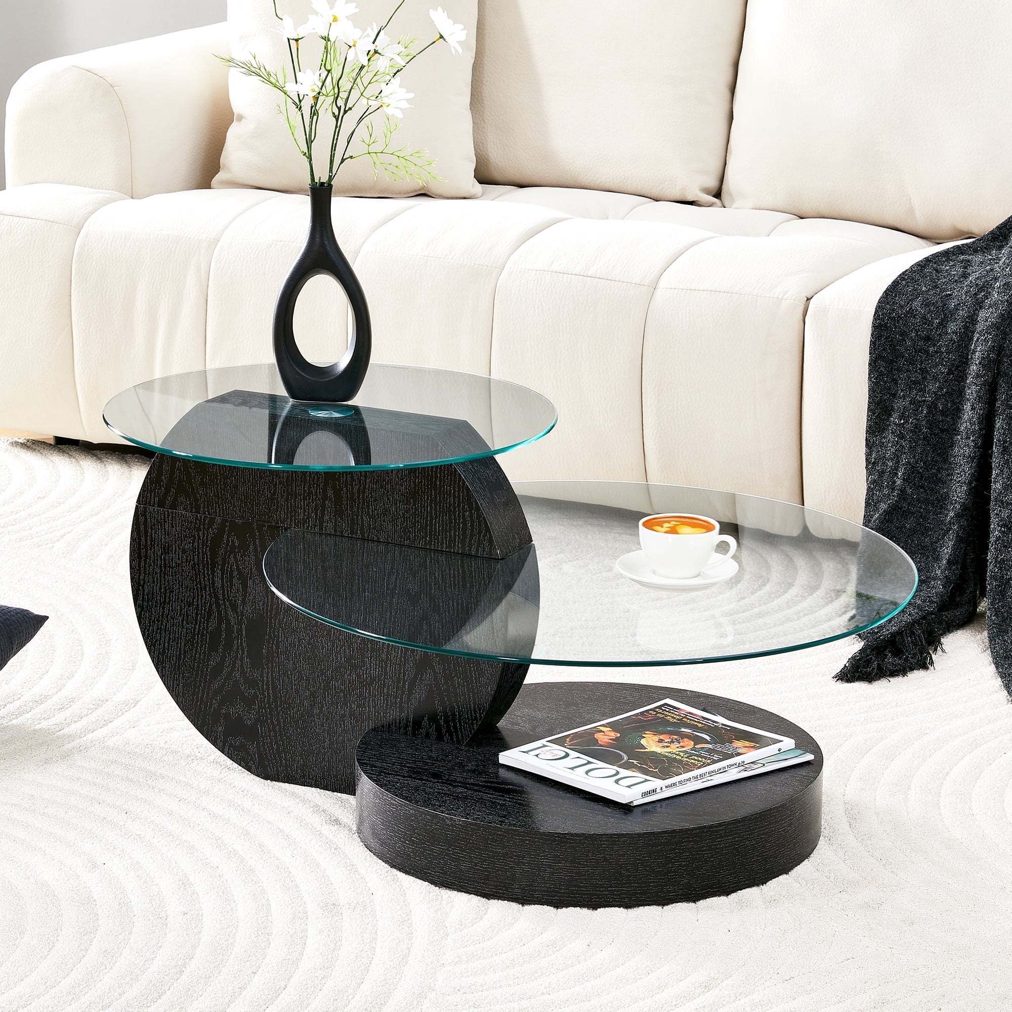 LUFTUT Glass Coffee Table, 3-Tier 35.4" Round Tempered Glass Coffee ...