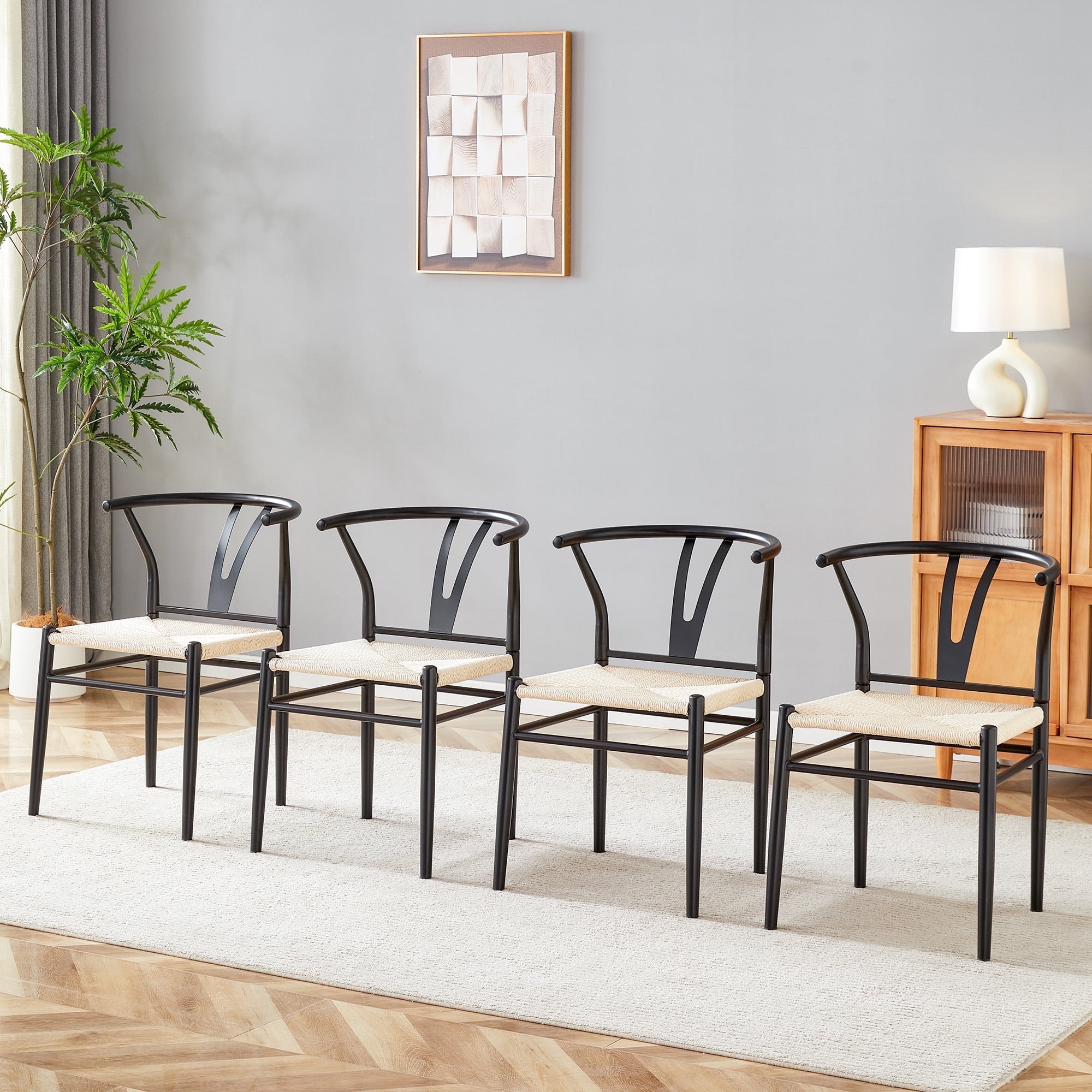 LUFTUT Wishbone Dining Arm Chair, Mid-Century Y-Back Chair with Natural ...