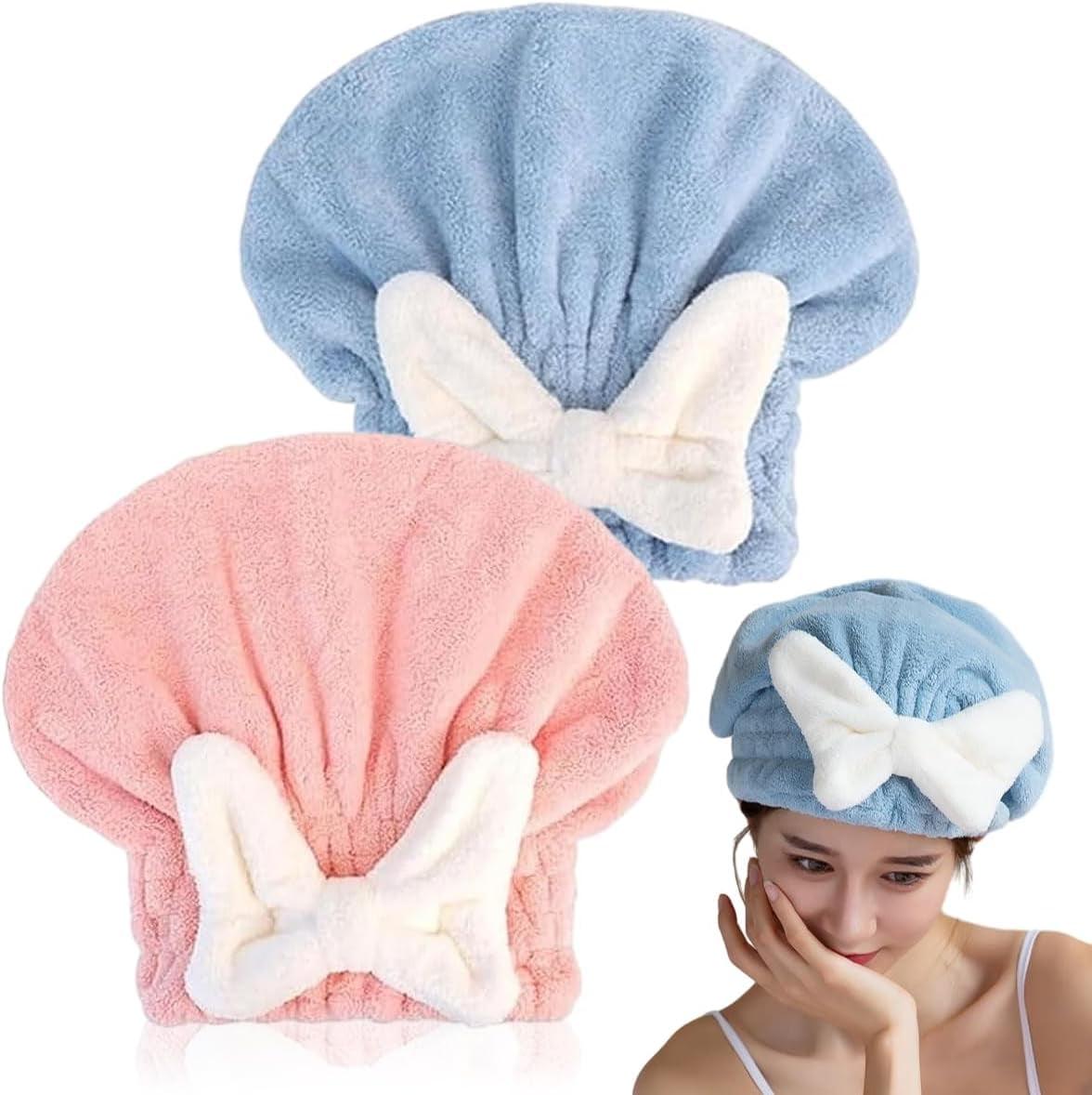 LUGEMA Super Absorbent Hair Towel Wrap for Wet Hair, Microfiber Hair ...