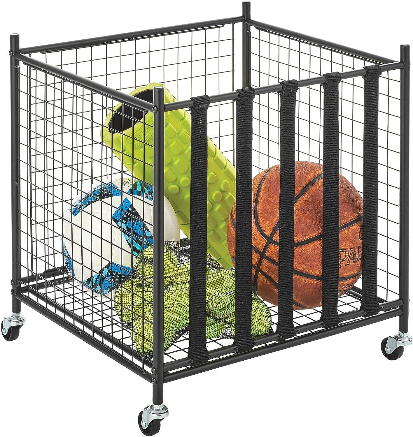LUGO® Sports Equipment Storage Cart, Elastic Straps, Rolling Wheels ...