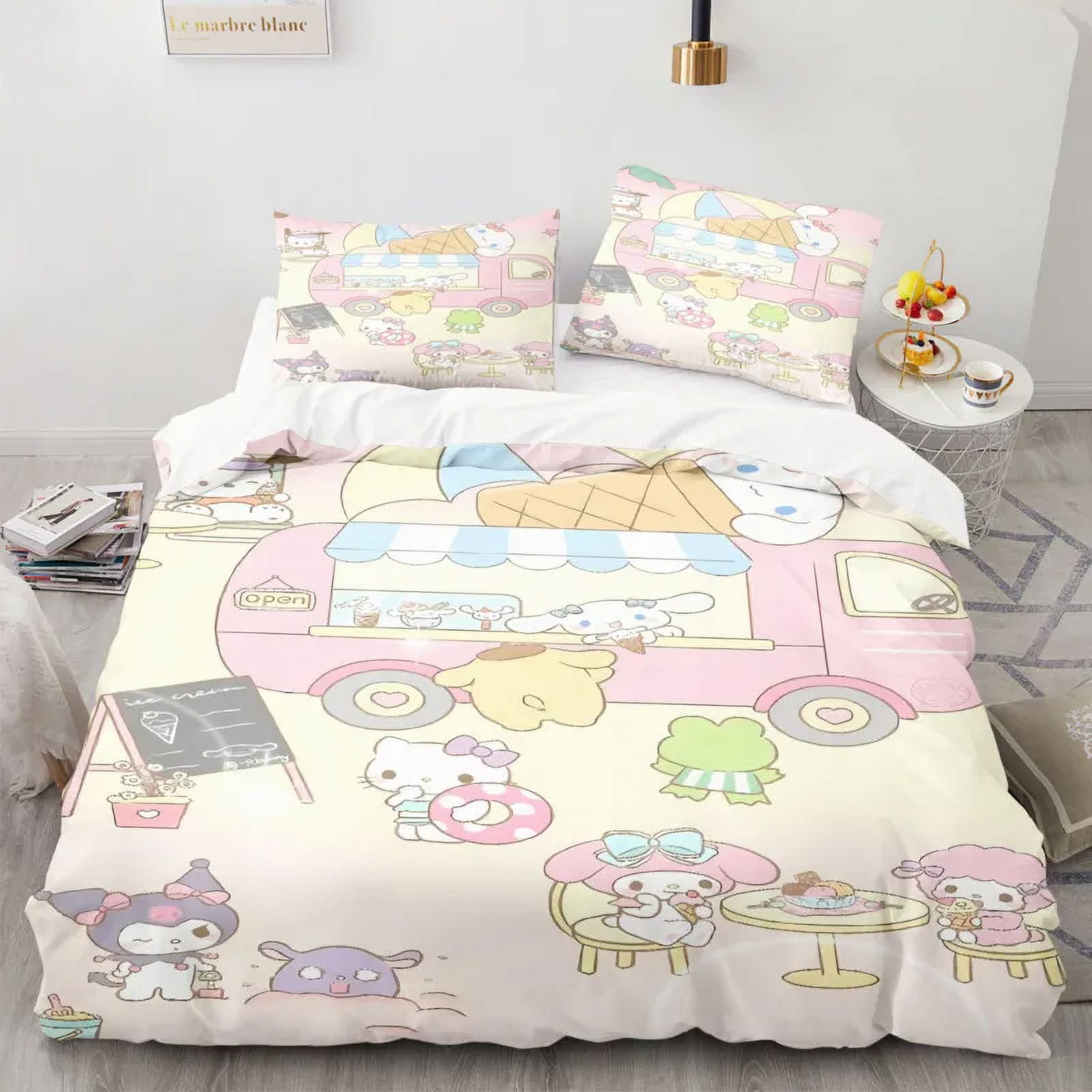 LUHAN Kawaii Cartoon Bedding Set, Hello Kitty Kuromi Duvet Cover, Queen ...