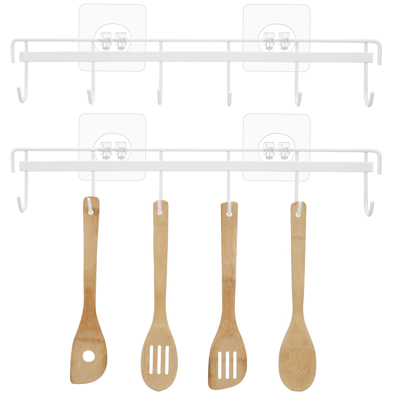 LUIISIS 2 Pack Kitchen Utensil Rack Wall Mount, Adhesive Wall Hooks ...