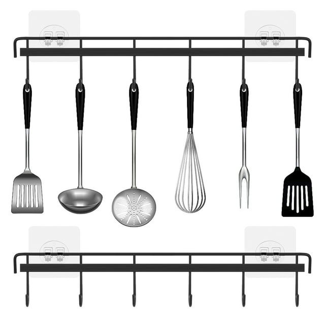 LUIISIS 2-Pack Wall Mount Kitchen Utensil Rack, Adhesive Hanger with 6 ...