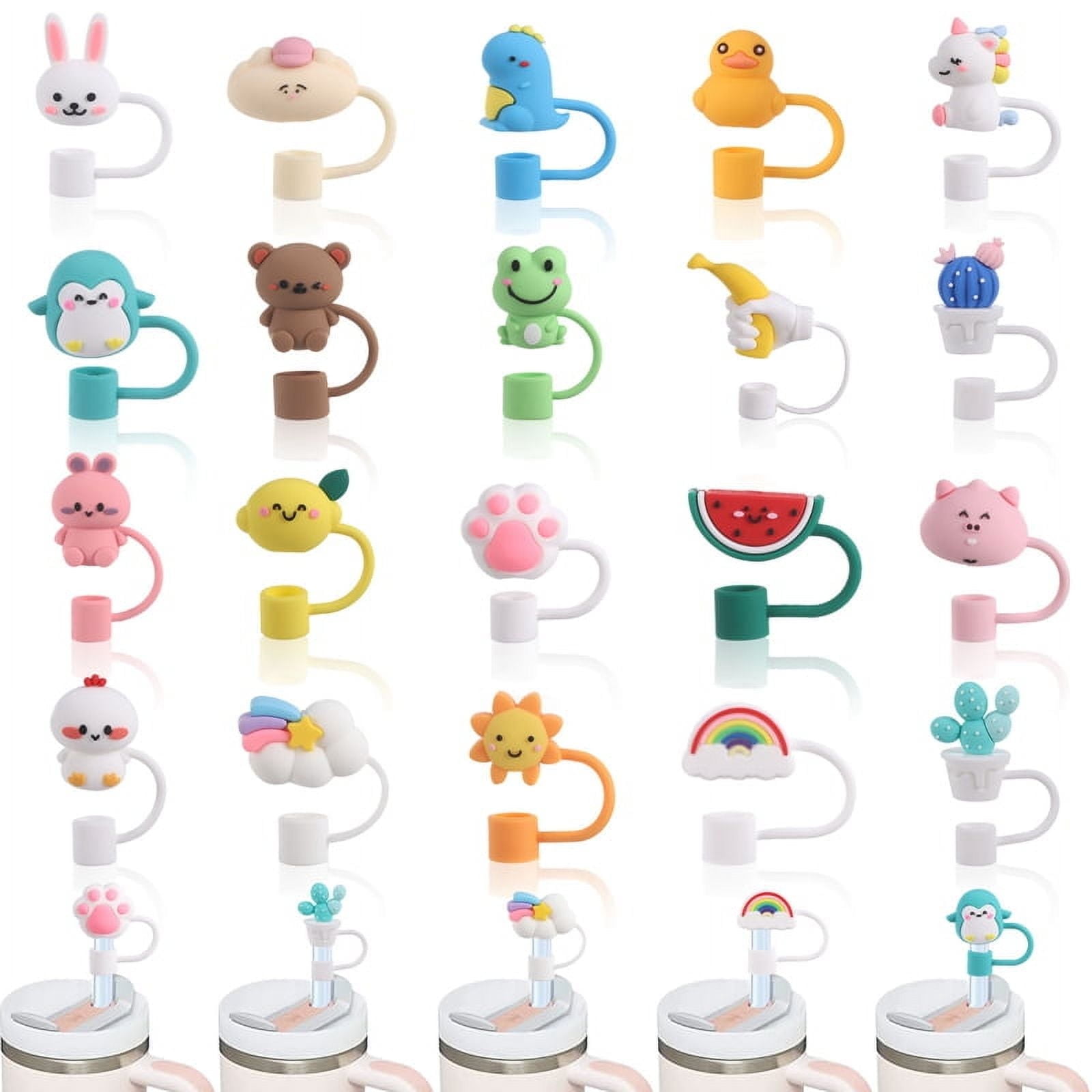 LUIISIS 20Pcs Straw Cover Caps, Cute Cartoon Straw Toppers for Drinking ...