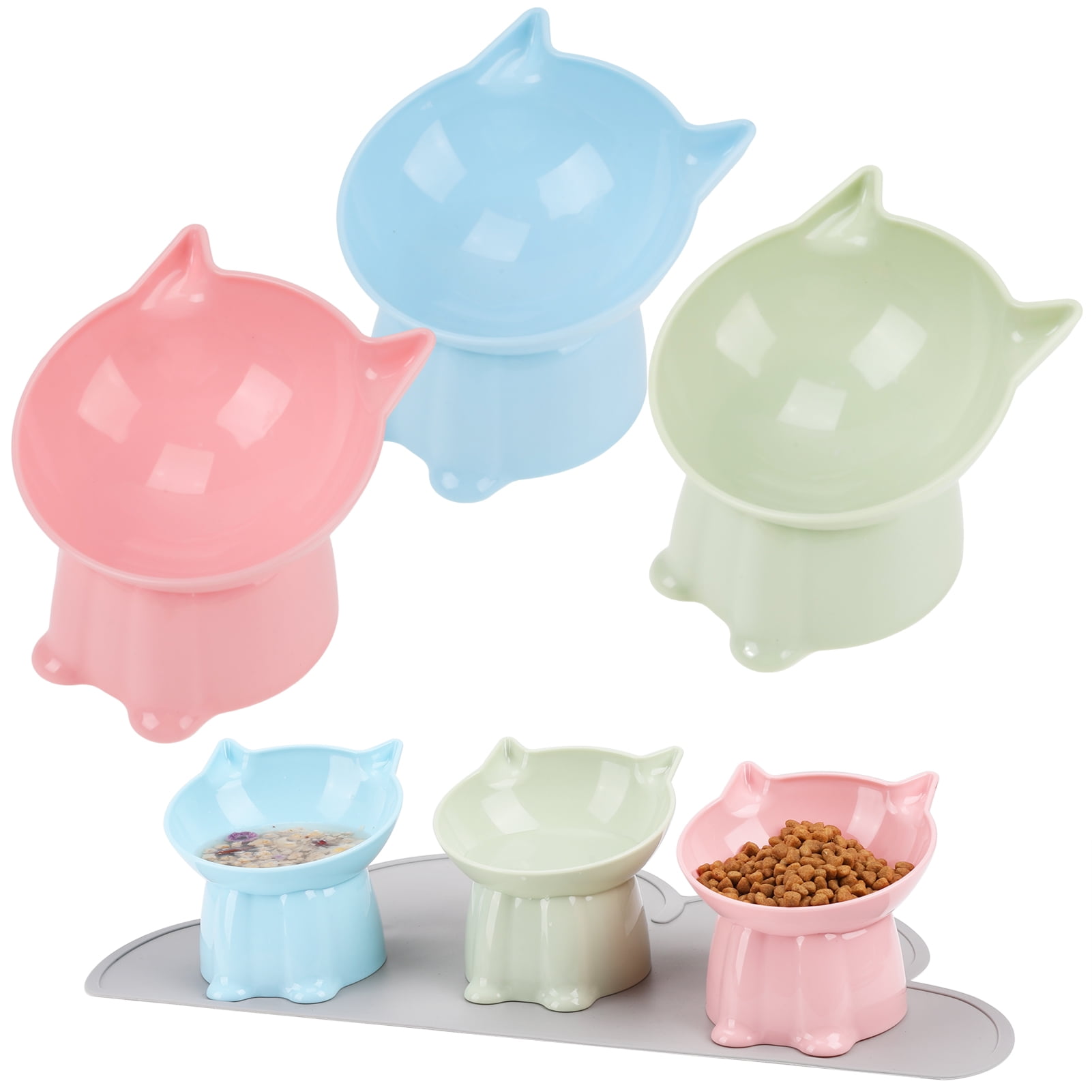 Luiisis 3 Pcs Elevated Cat Food Bowls with Mat 15° Slanted Design ...