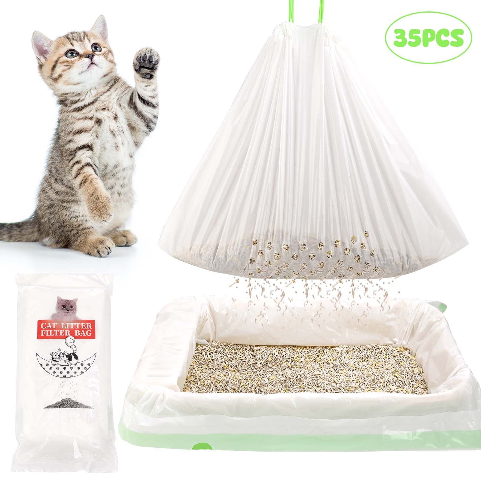 LUIISIS 35 Count Cat Litter Box Liners, 37 x 18 Inch Drawstring ...