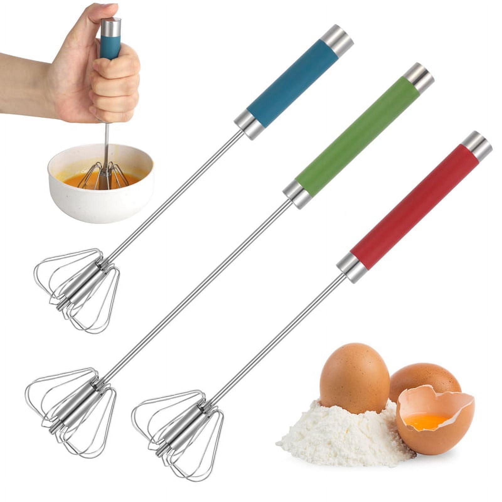 LUIISIS 3Pcs Semi-automatic Whisk, Stainless Steel Egg Beater, Hand ...