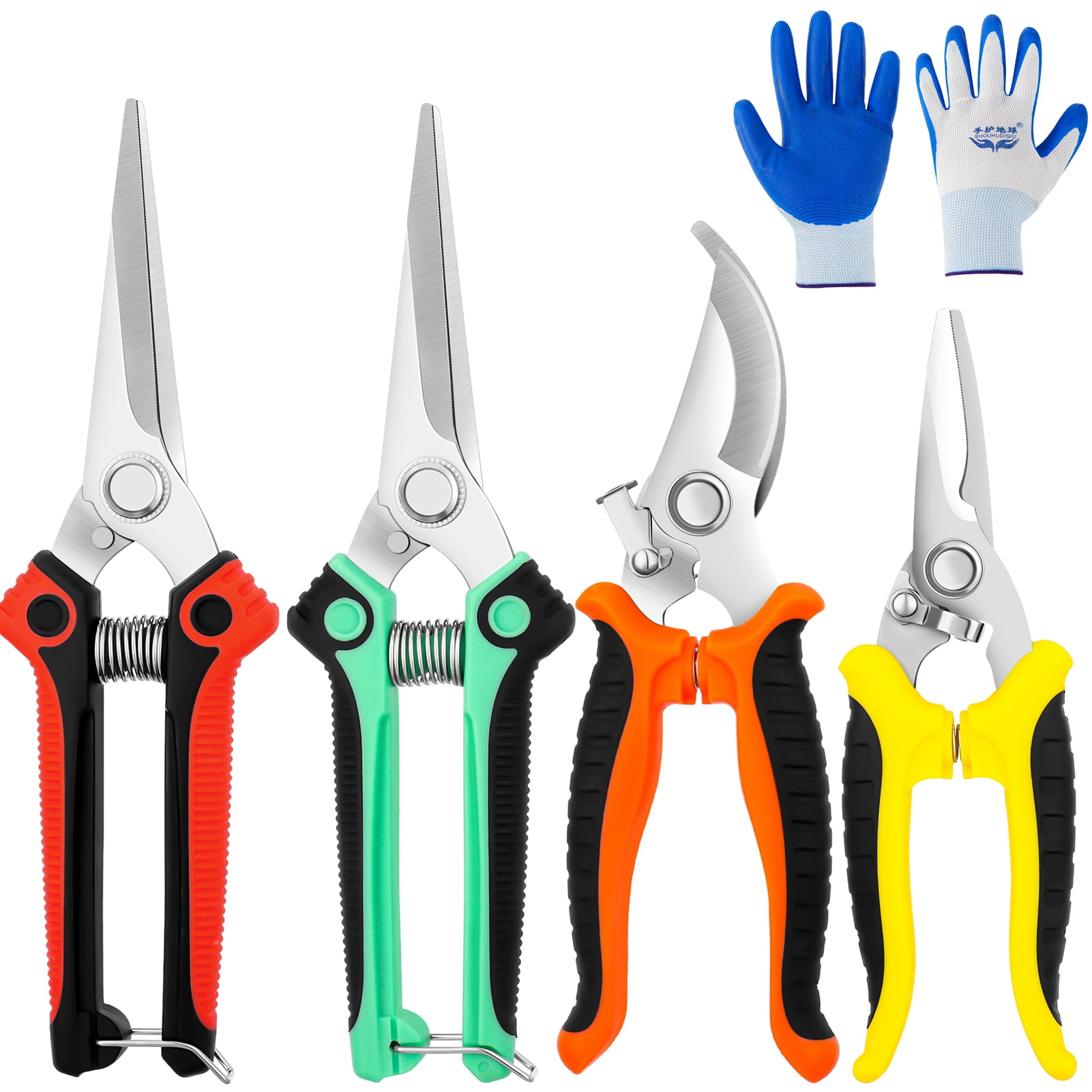 LUIISIS 5 Pack Garden Pruning Shears, Stainless Steel Blades, Gloves, Branch Cutters - Walmart.com