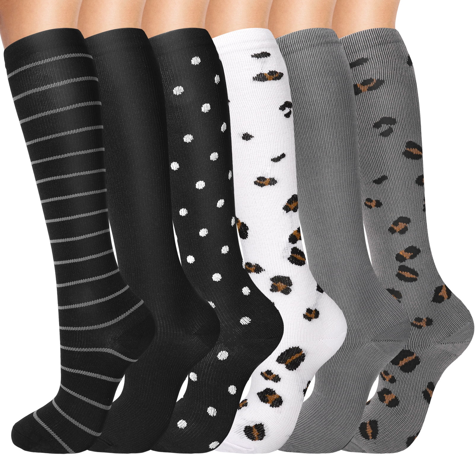 LUIISIS 6 Pairs L/XL Size Compression Socks, 20-30 mmHg Knee High ...