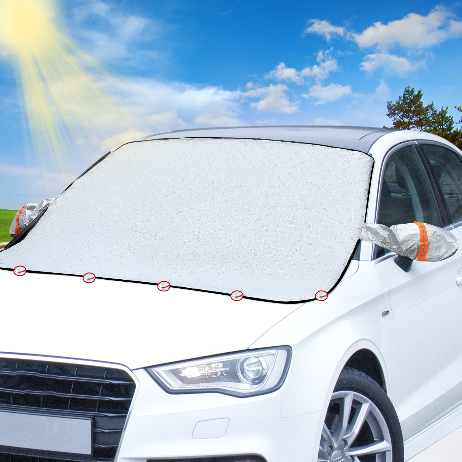 LUIISIS Car Windshield Sunshade with Side Mirror Cover, Magnetic ...