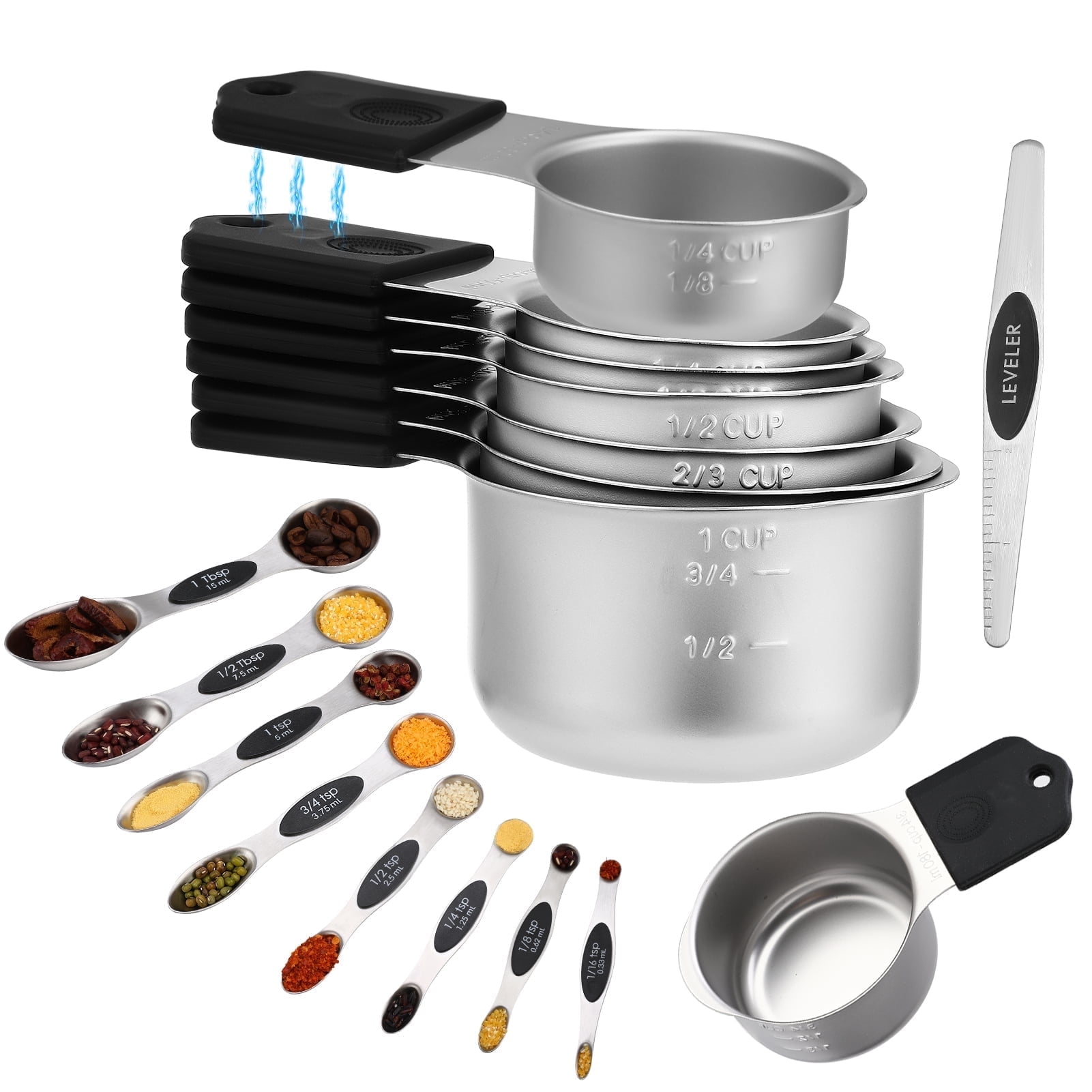 Luiisis Magnetic Measuring Cups and Spoons Set 15-Piece Stainless Steel ...
