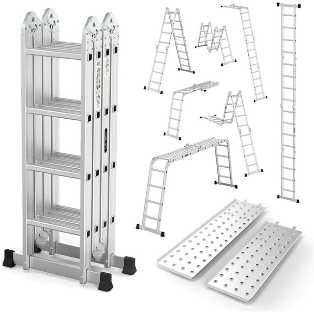 LUISLADDERS 15.5FT Folding Ladder Multi-Purpose Aluminium Extension 7 ...