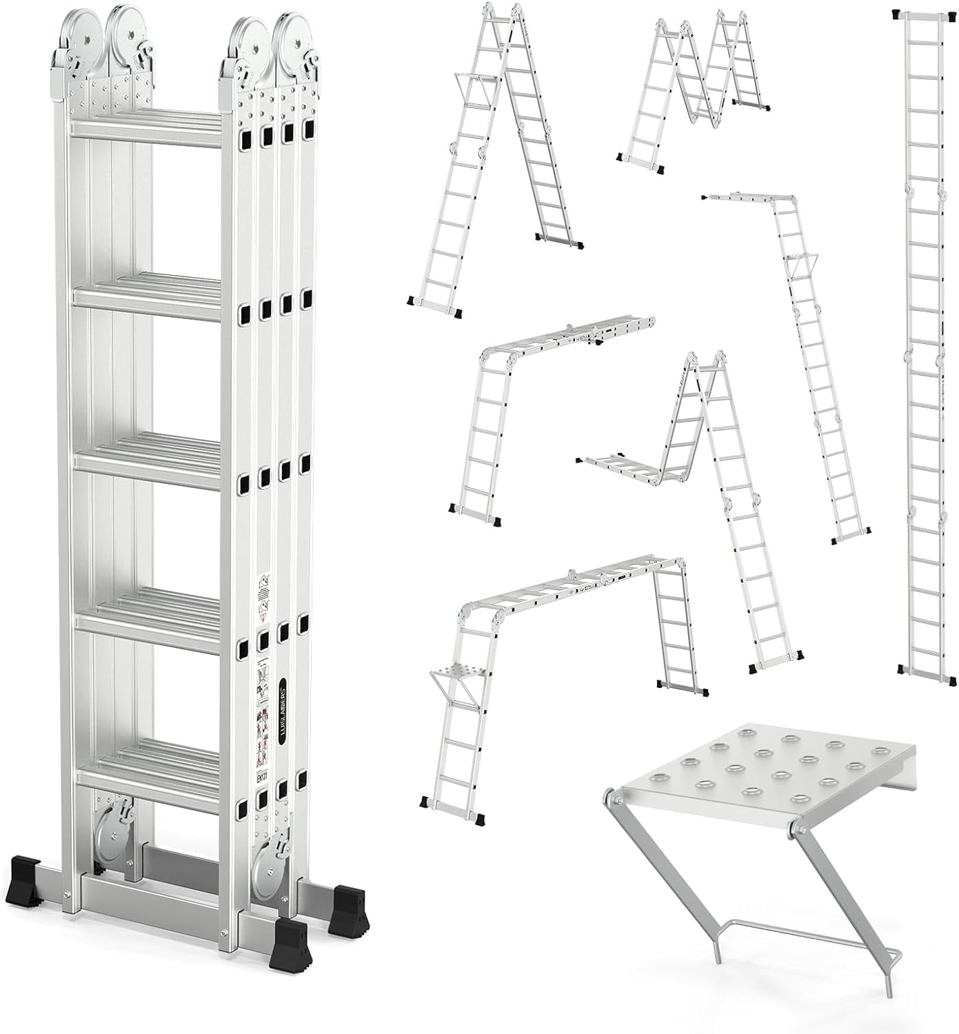 LUISLADDERS 18.5FT Folding Ladder Multi-Purpose Aluminium Extension 7 ...