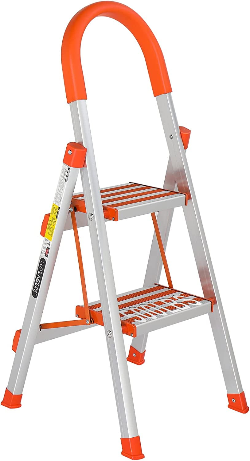 LUISLADDERS 2 Step Ladder Aluminum Lightweight Folding Step Stool ...