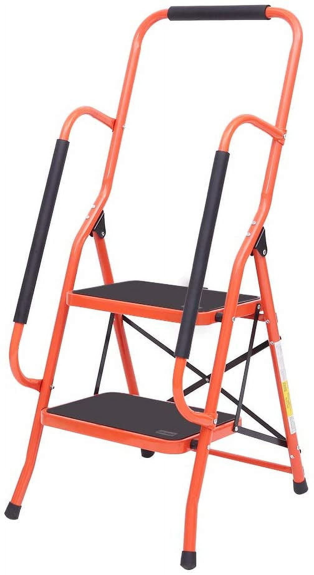LUISLADDERS 2 Step Ladder with Handrails, Folding Step Stool with ...