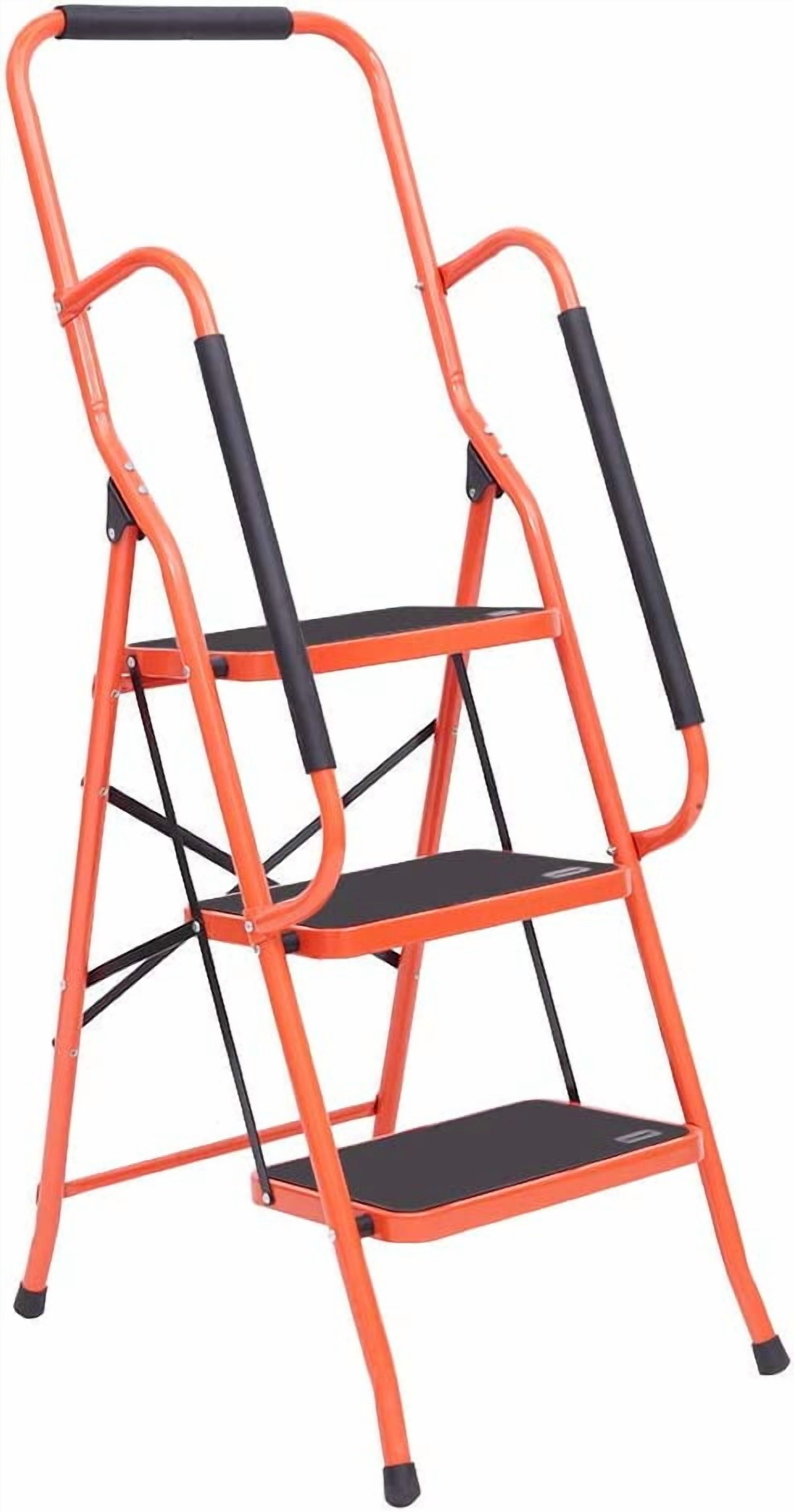 LUISLADDERS 3 Step Ladder Tool Ladder Folding Portable Steel Frame ...