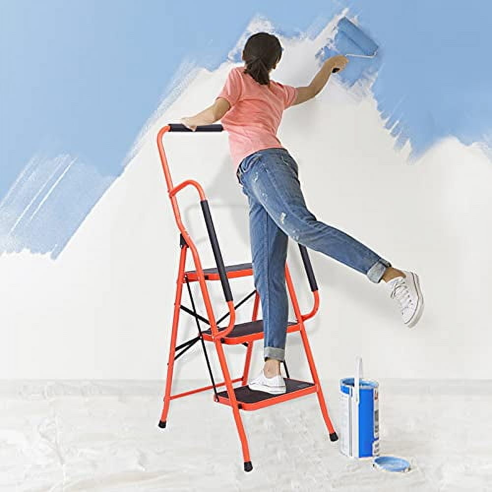 LUISLADDERS 3 Step Ladder Tool Ladder Folding Portable Steel Frame ...