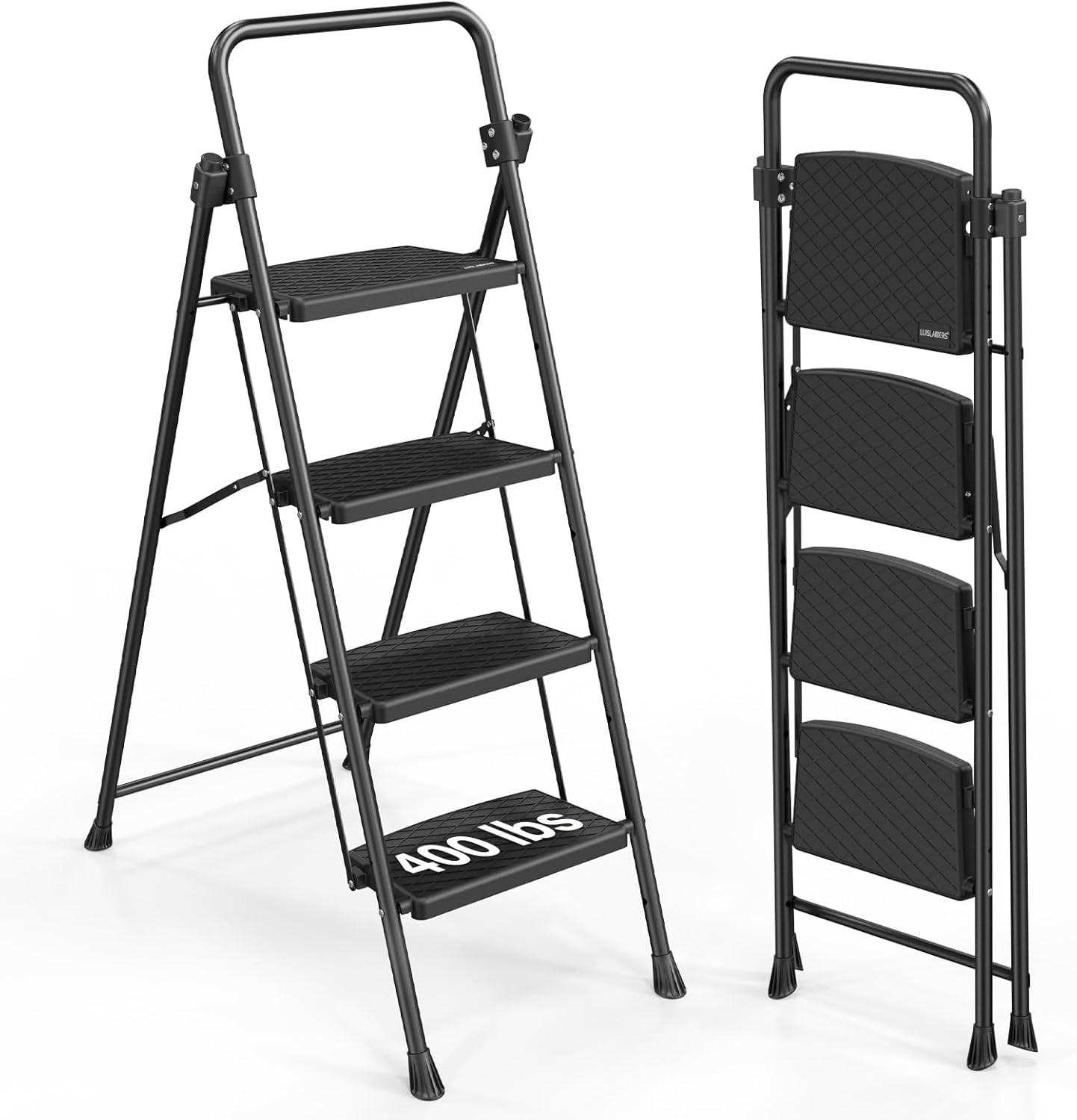 LUISLADDERS 4 Step Ladder, Folding Step Stool with Widened Anti-Slip ...