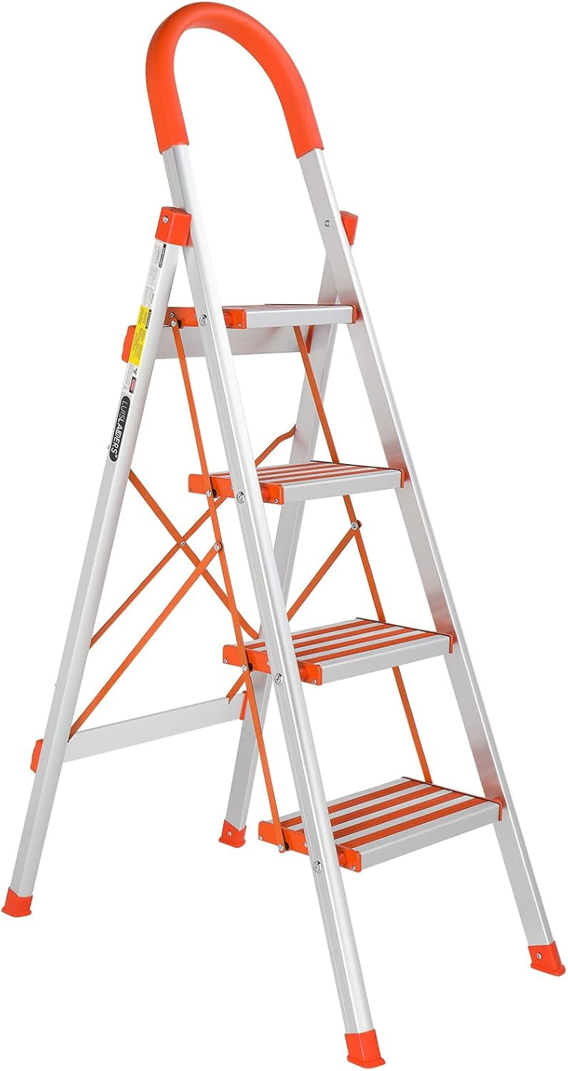 LUISLADDERS 4 Step Ladder with Handrails, Aluminum Lightweight Folding ...
