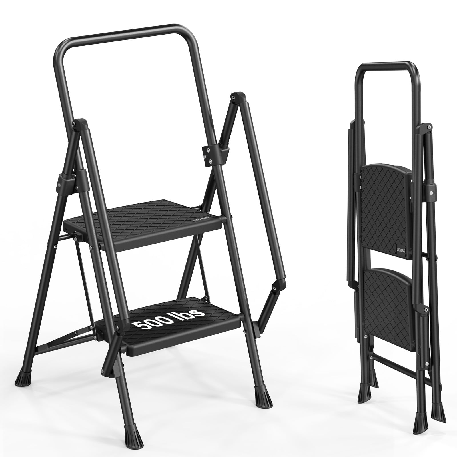 LUISLADDERS 2 Step Ladder with Handrails, Folding Step Stool with ...