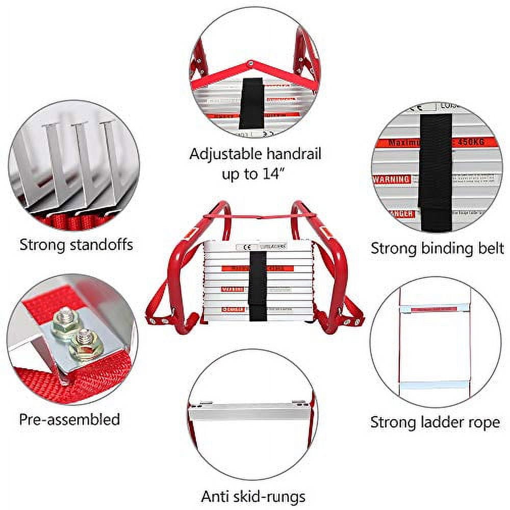 LUISLADDERS Fire Escape Ladder 3 Story with Anti-Skid Rungs Portable Emergency Escape Ladder ...