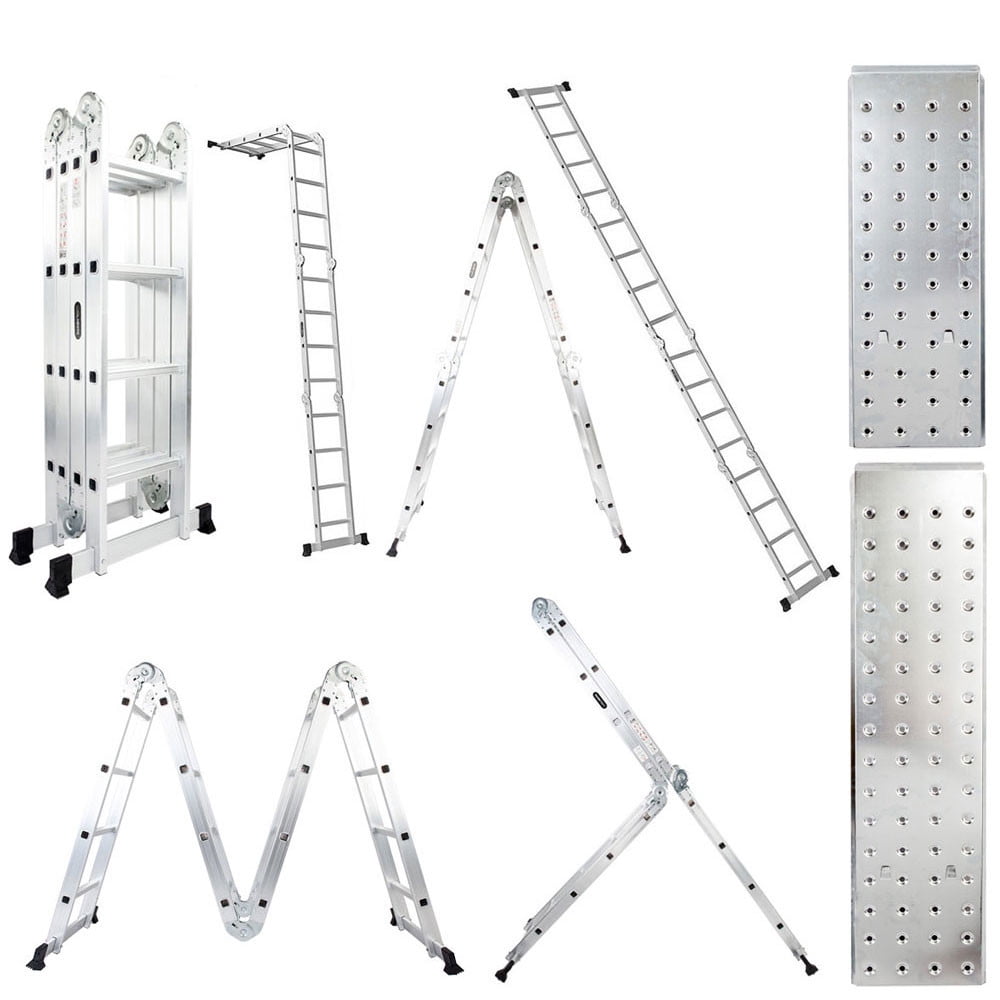 LUISLADDERS 15.5ft Aluminum Portable Multi-Purpose Folding Ladder, 7 in ...