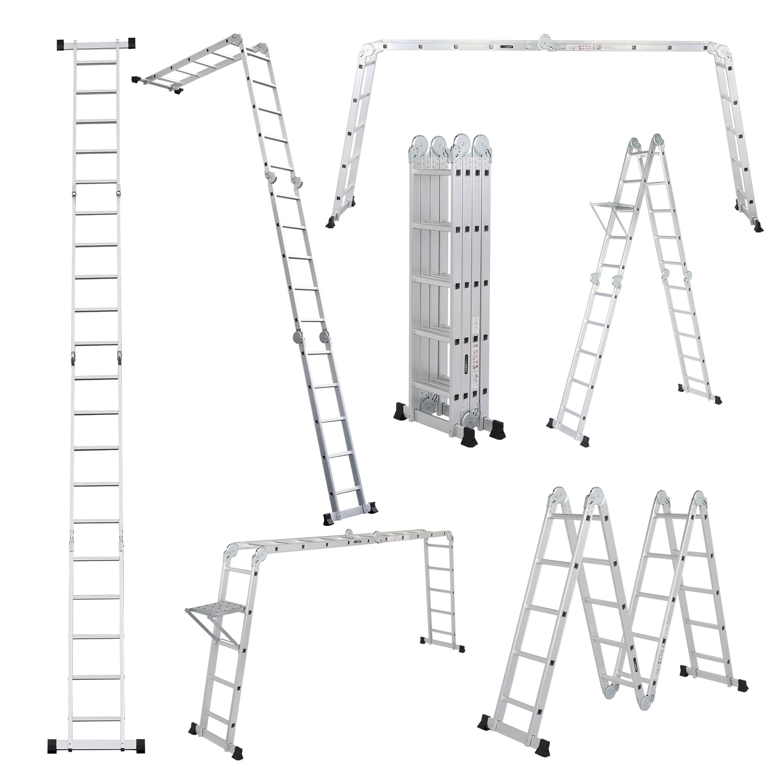 LUISLADDERS 18.5ft Portable Aluminum Folding Ladder, 7 in 1 Multi ...