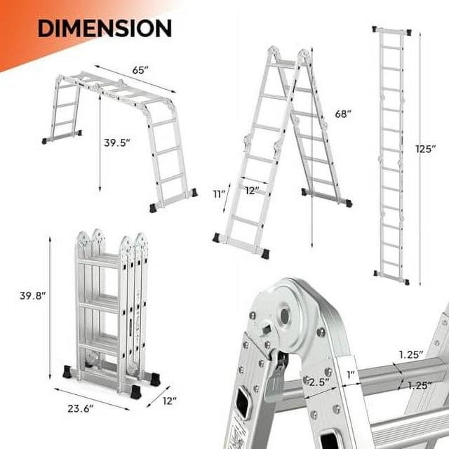 LUISLADDERS Folding Ladder Multi-Purpose Aluminium Extension 7 in 1 ...