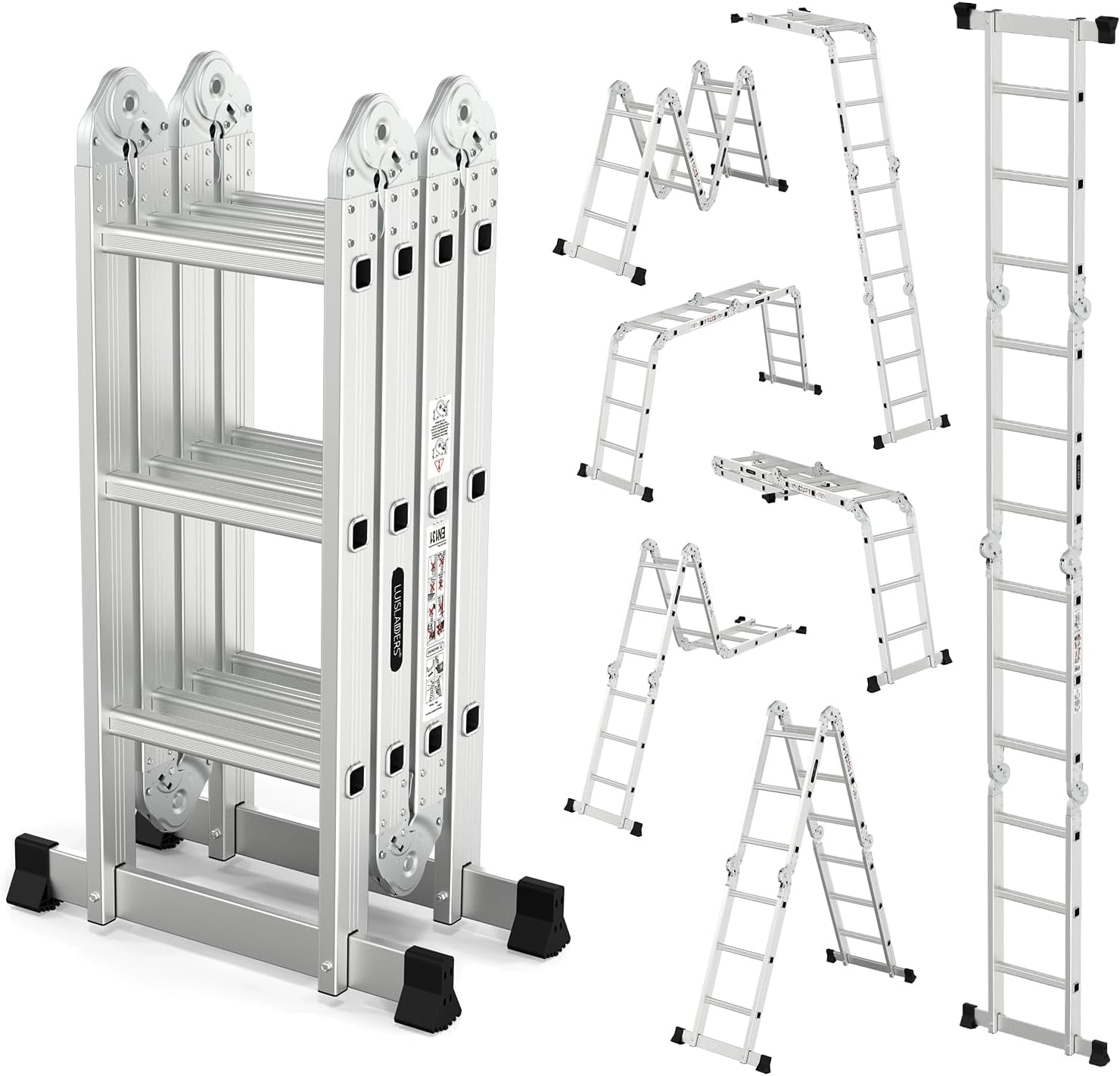 LUISLADDERS Folding Ladder Multi-Purpose Aluminium Extension 7 in 1 ...