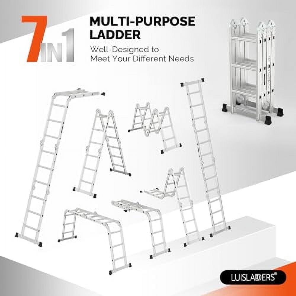 LUISLADDERS Folding Ladder Multi-Purpose Aluminium Extension 7 in 1 ...