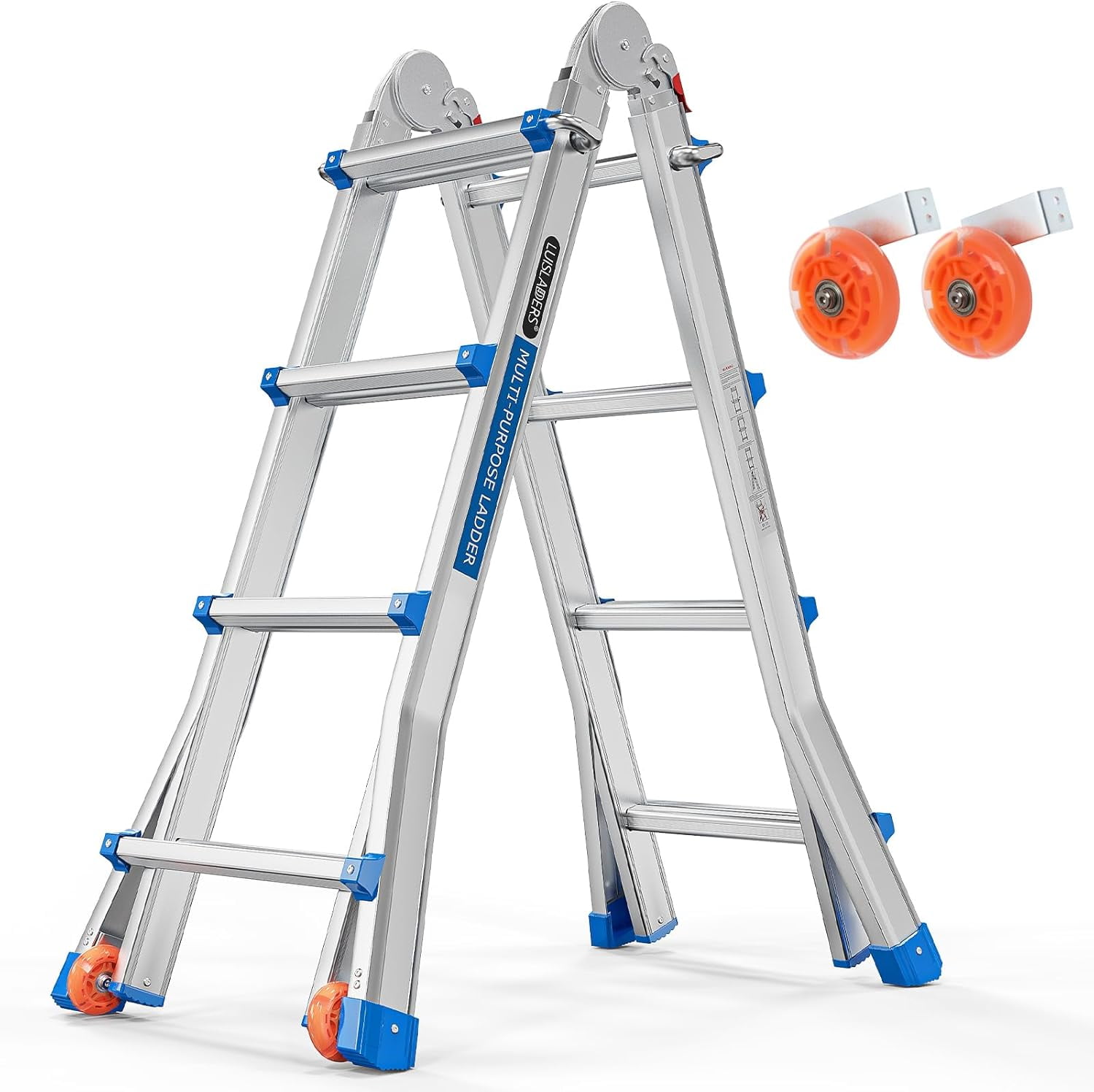 LUISLADDERS Ladder, A Frame 4 Step Ladder Telescoping Ladder, 17 Ft ...