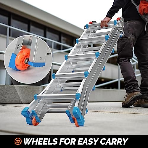 LUISLADDERS Ladder, A Frame 5 Step Ladder Telescoping Ladder, 19 Ft ...