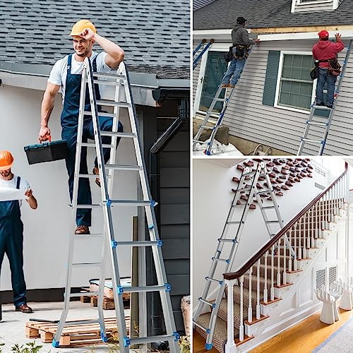LUISLADDERS Ladder, A Frame 5 Step Ladder Telescoping Ladder, 19 Ft ...